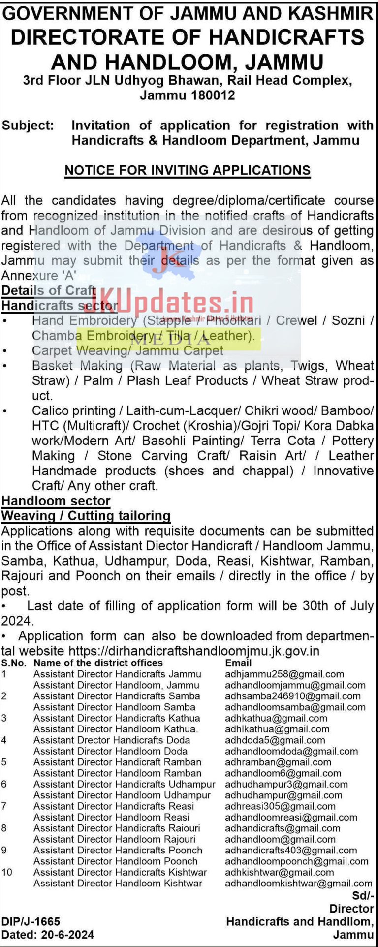 Invitation of application for registration with Handicrafts & Handloom ...