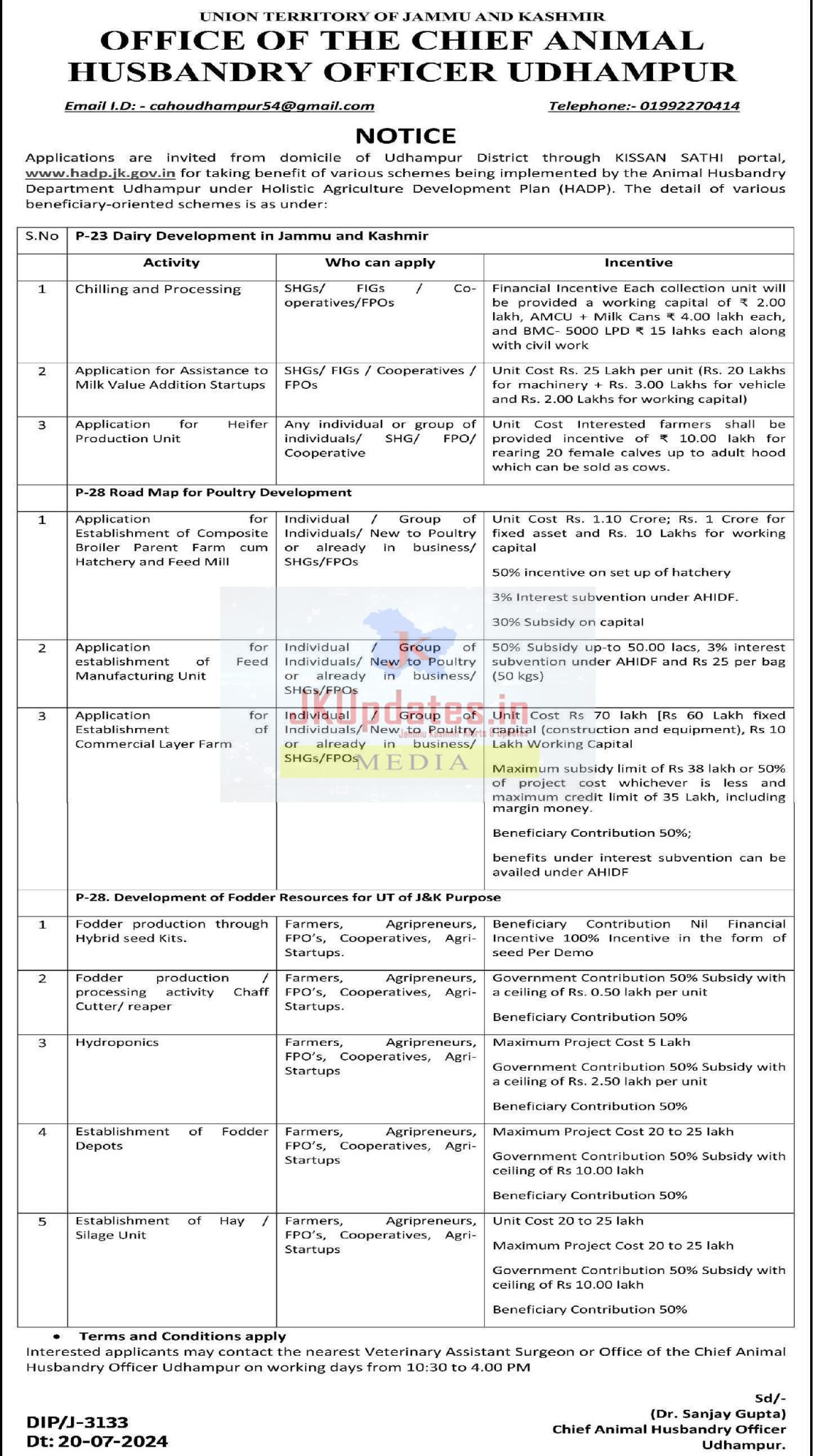 Animal Husbandry Department Udhampur various schemes Under (HADP ...