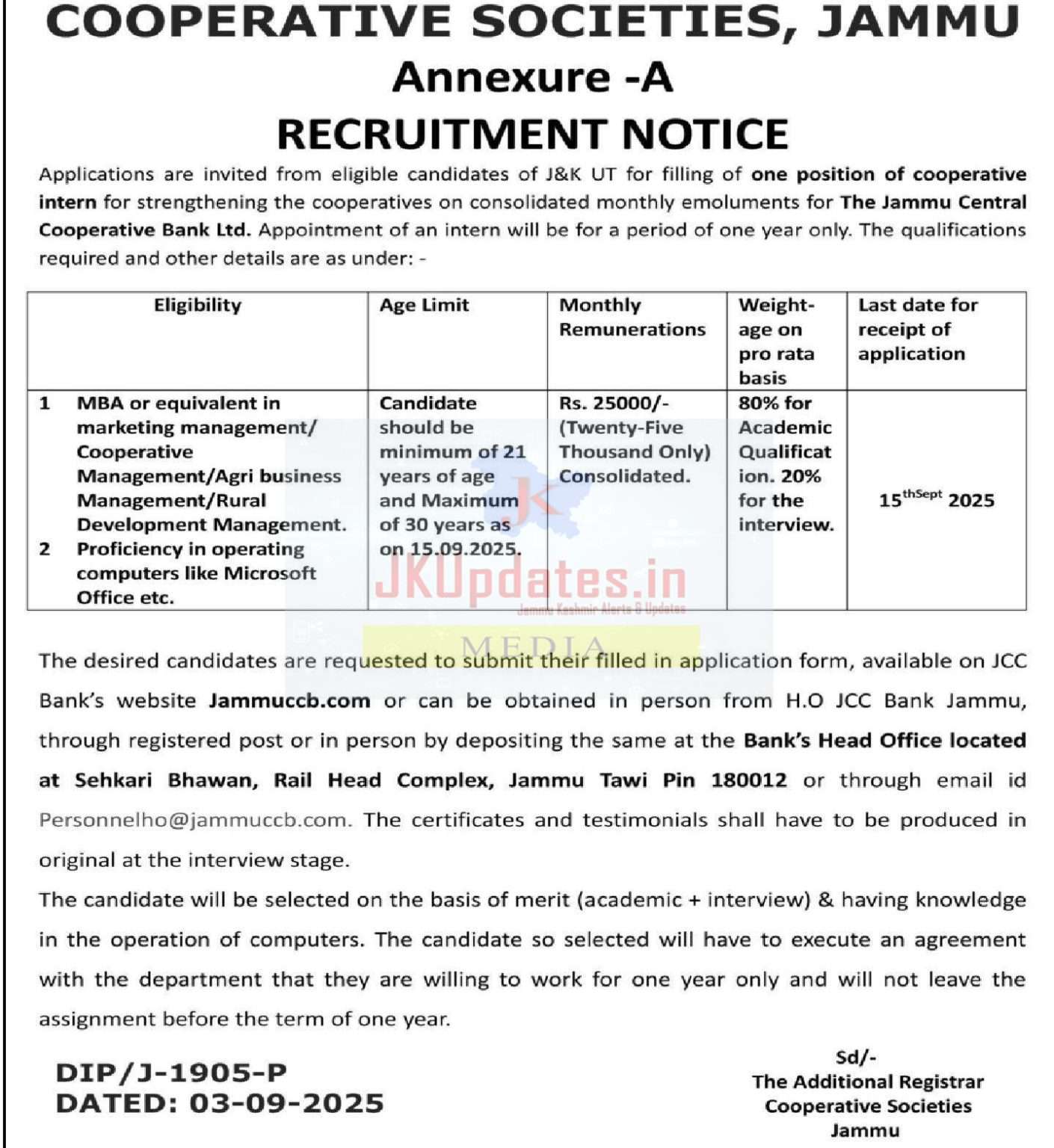 The Jammu Central Cooperative Bank Ltd Recruitment | JKUpdates - Govt ...