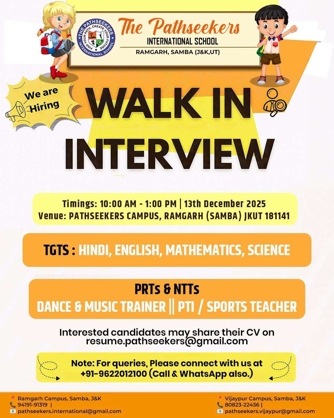 The Pathseekers International School Recruitment | JKUpdates - Govt ...