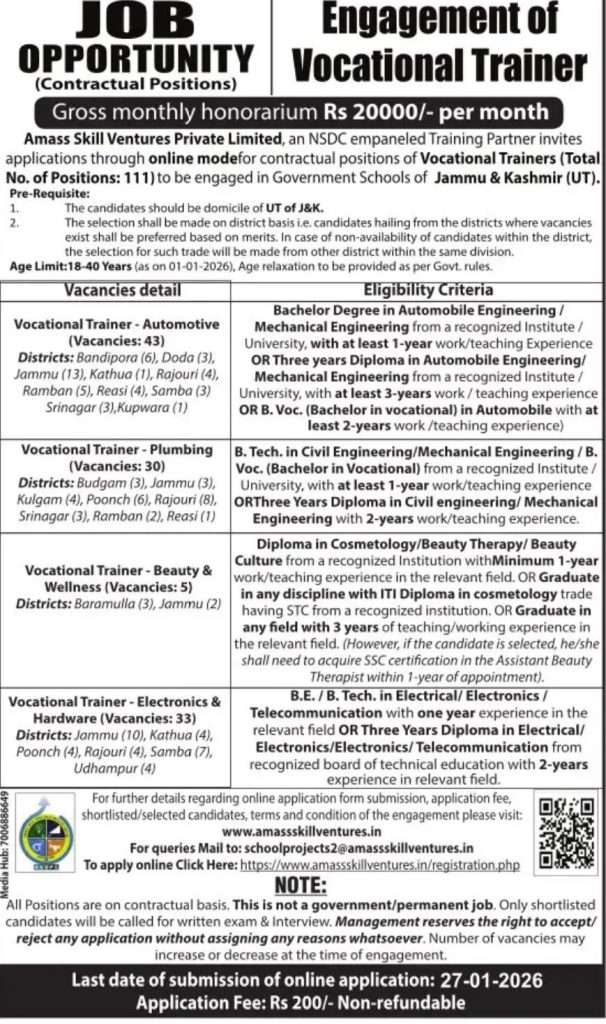 Amass Skill Ventures Announces Recruitment of Vocational Trainers ...